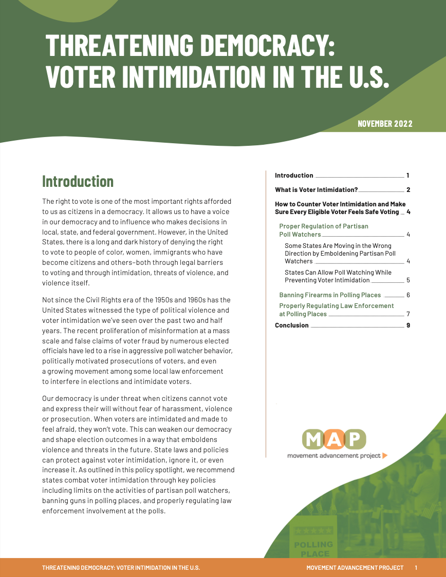Movement Advancement Project | Threatening Democracy: Voter ...